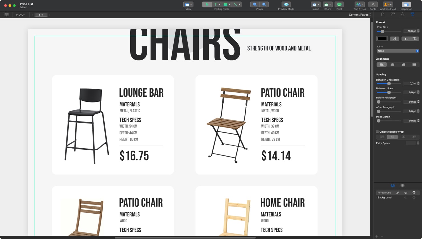 How to Create a Price List on a Mac | Swift Publisher